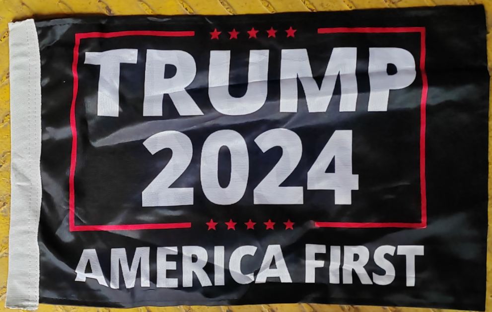 Trump 2024 America First Black 12"x18" Double Sided Flag ROUGH TEX® 68