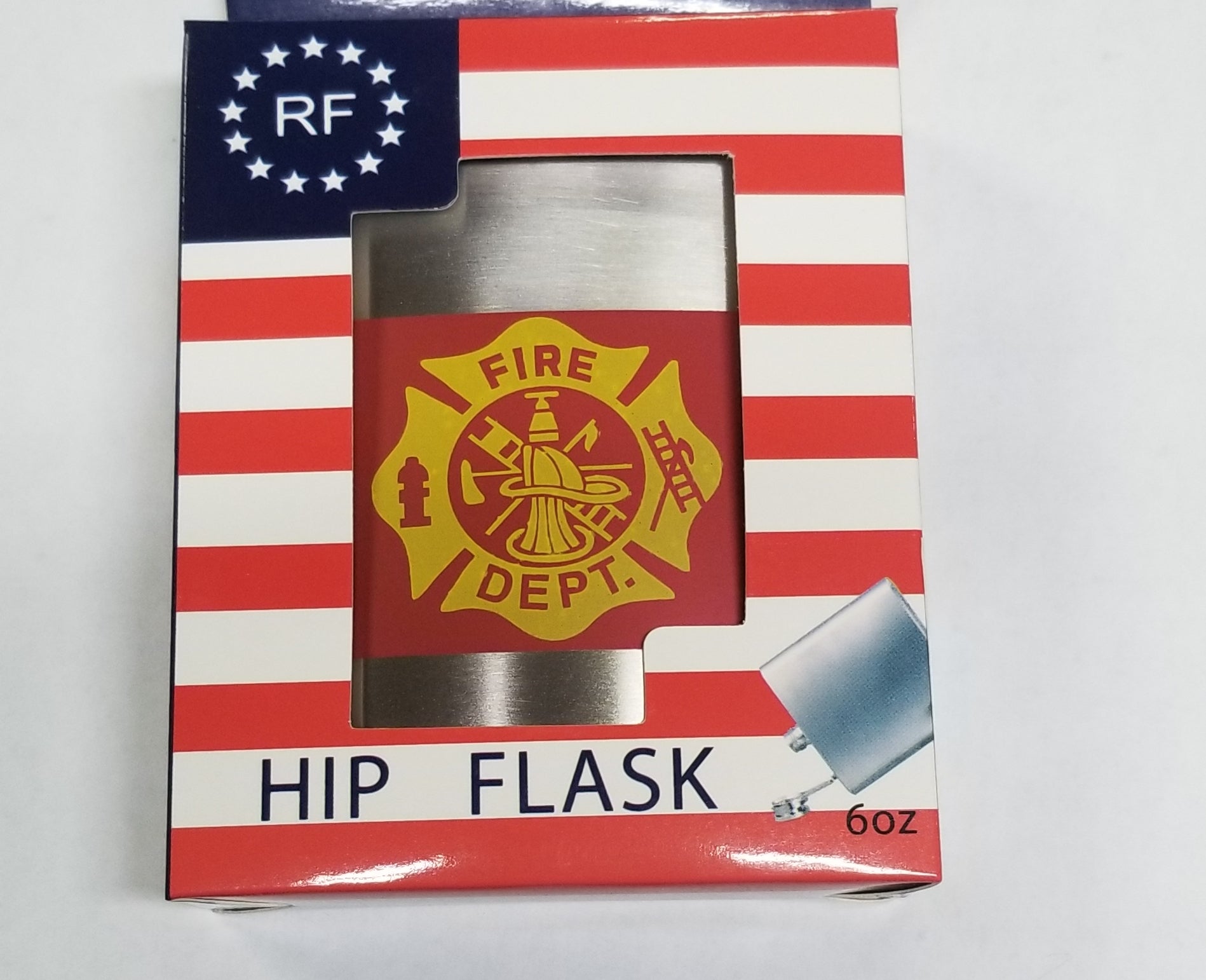 Fire Department American Fire Fighter Flag Flask Stainless Steel 6 Oun