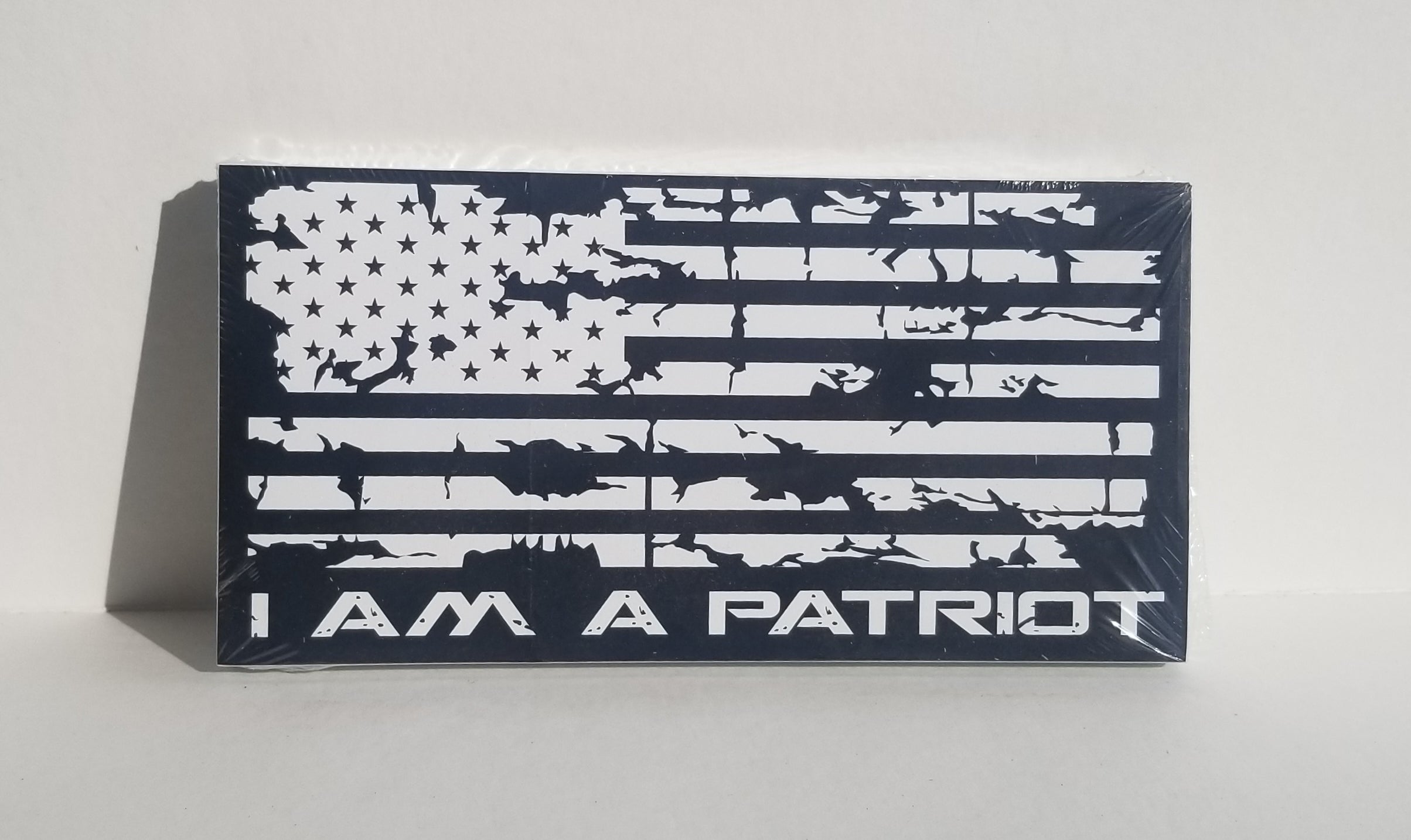 I Am A Patriot USA Blackout Distressed Bumper Sticker Blackout America