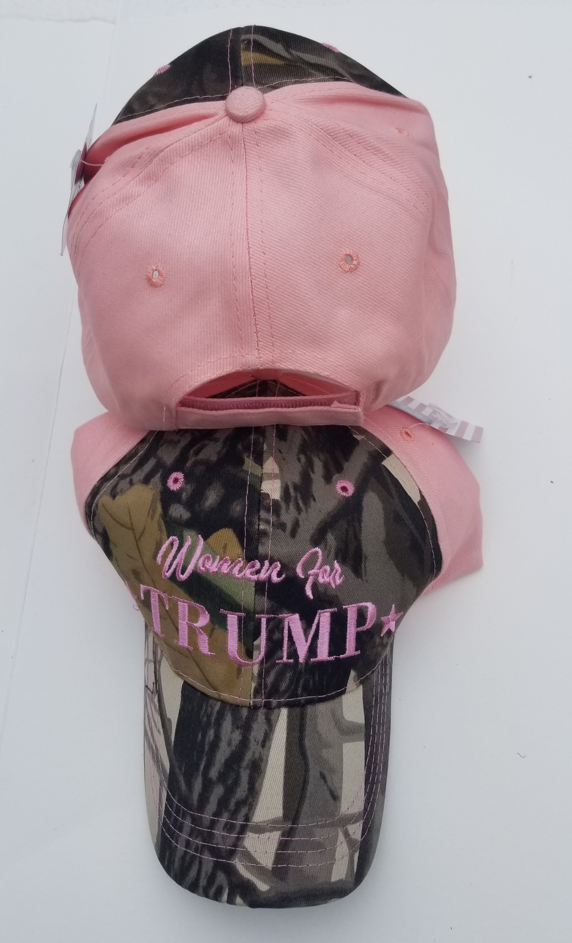 Women for Trump Embroidered Caps Camo Trucker Style Country Pink Back