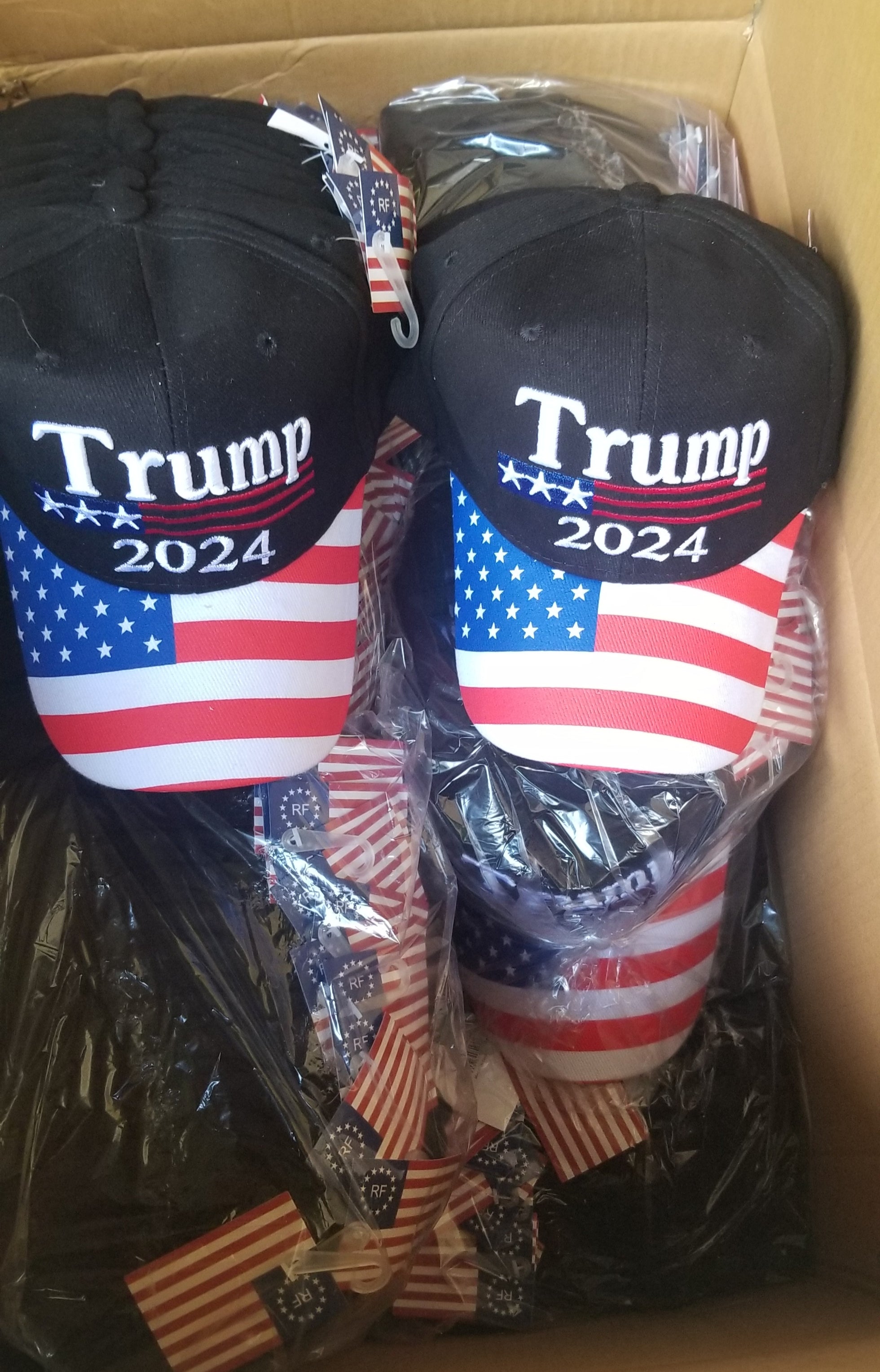 Trump USA American Flag Bill Black Caps Hats 24 Pack
