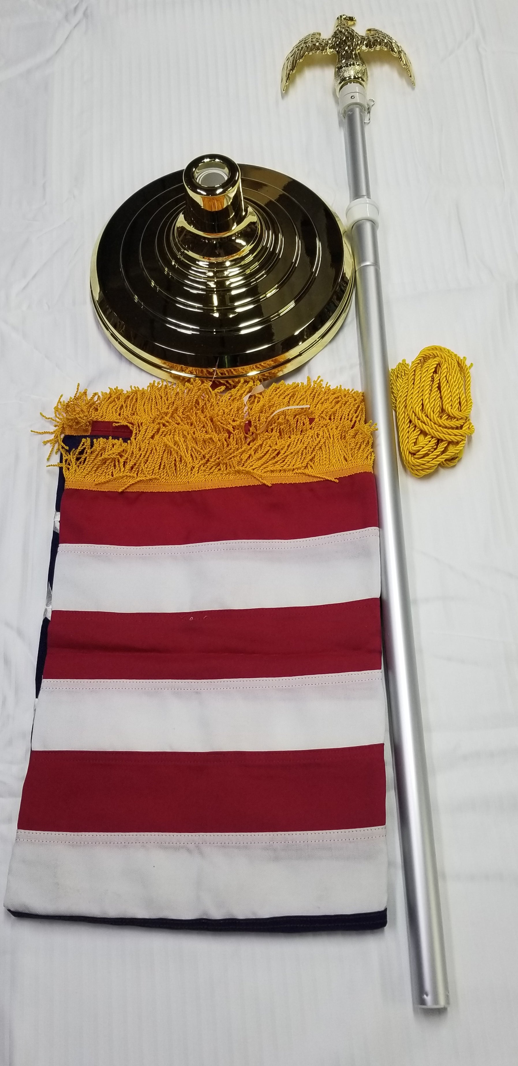 American Gold Fringed USA Flag Indoor Complete Kit 8' Telescoping Pole