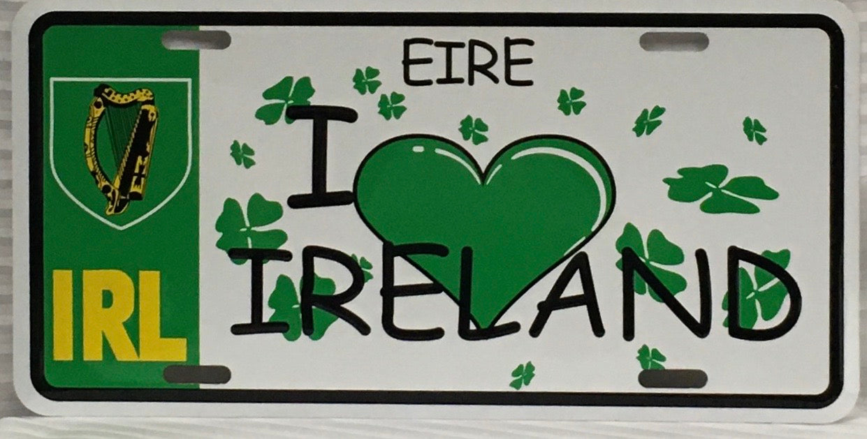 I Love Eire IRL Ireland Crest Irish Embossed Aluminum Automobile Licen