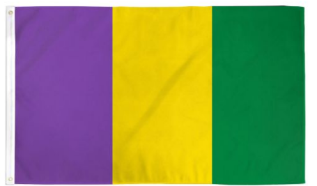 Mardi Gras Tri Color 12"x18" Stick Flag ROUGH TEX® 100D 30" Wooden Sta