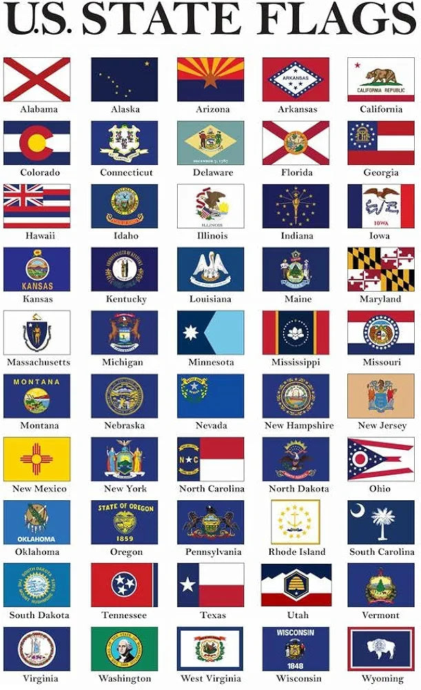 American 50 State Flags Complete Set 5'x8' One of Each USA States