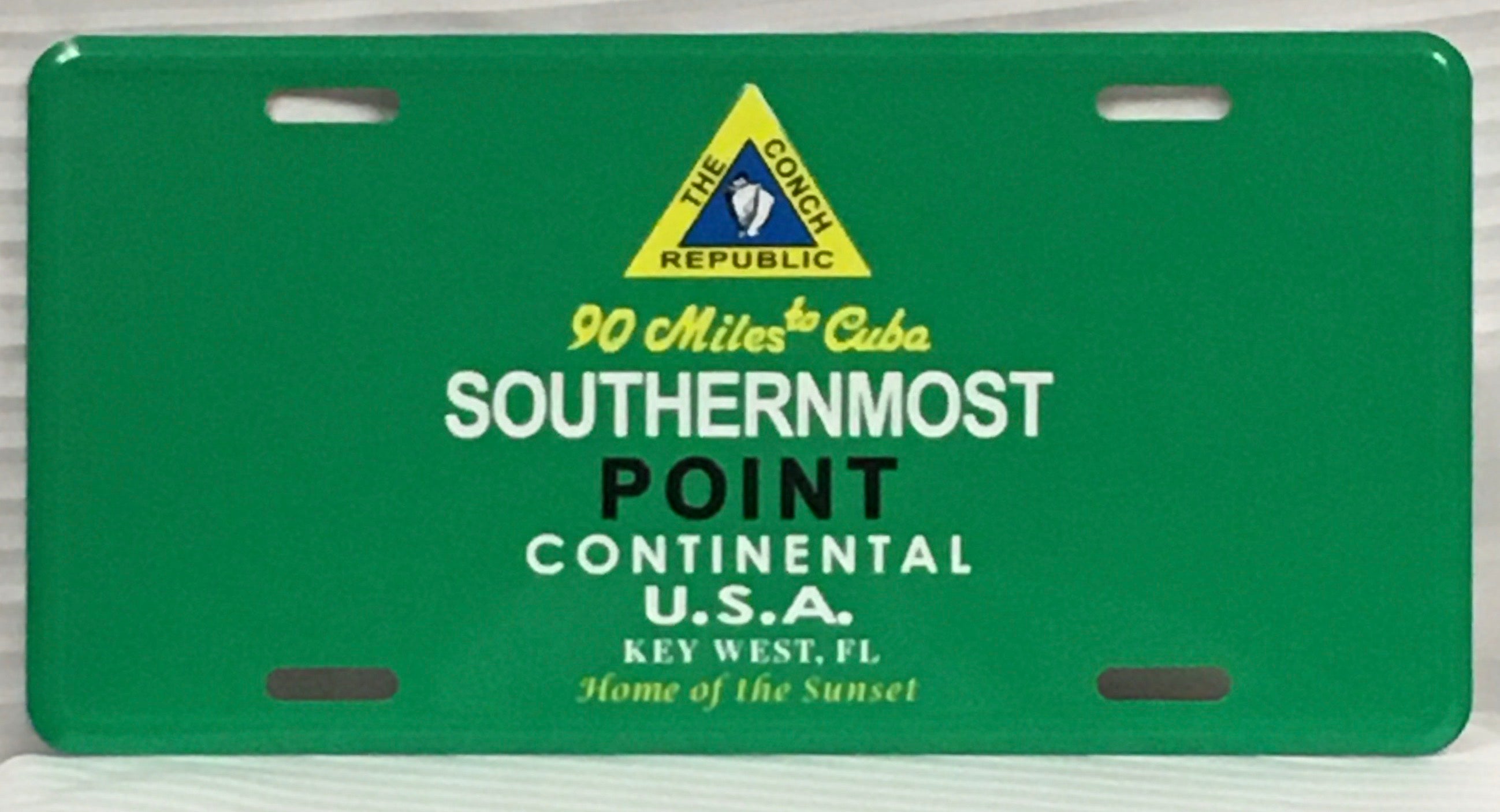 Key West Florida Conch Republic SouthernMost Point Green Embossed Auto