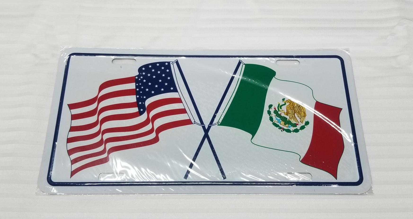 American Mexican USA Mexico Flags License Plates Embossed Aluminum Aut