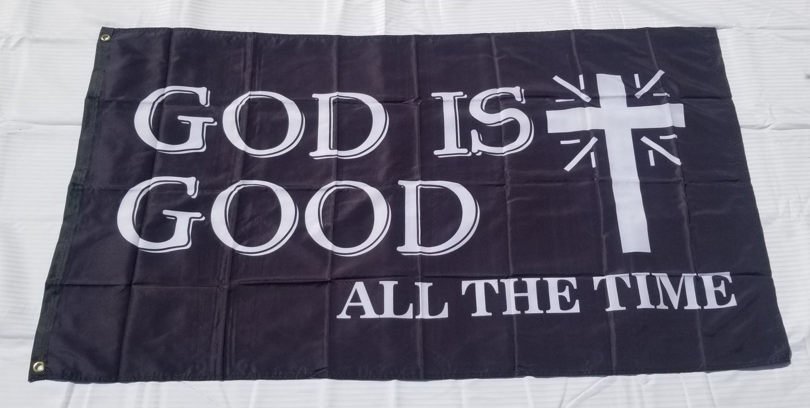 God is Good All the Time Jesus Christ Cross Black USA 3'x5' Grommets P