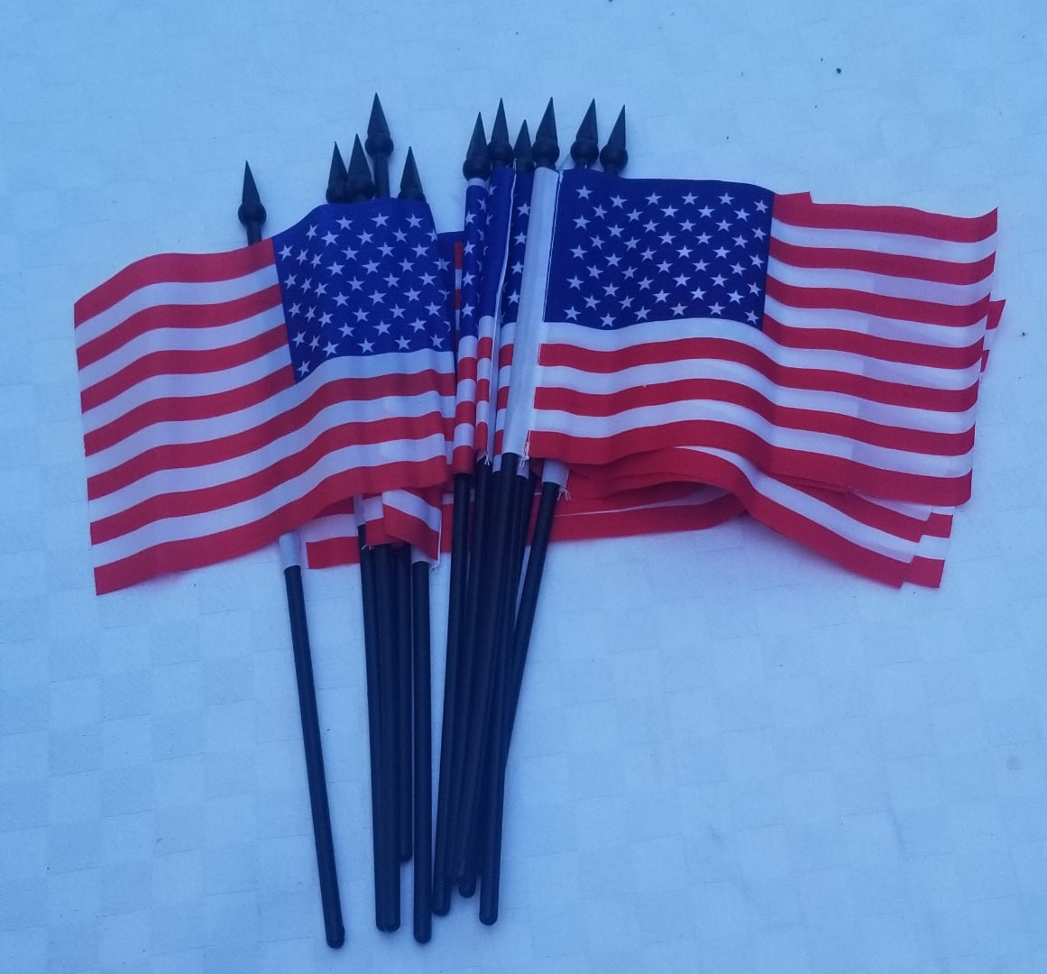 American Flags 4x6 Inch Stick Flags USA Black Staff & Spear Case of 14