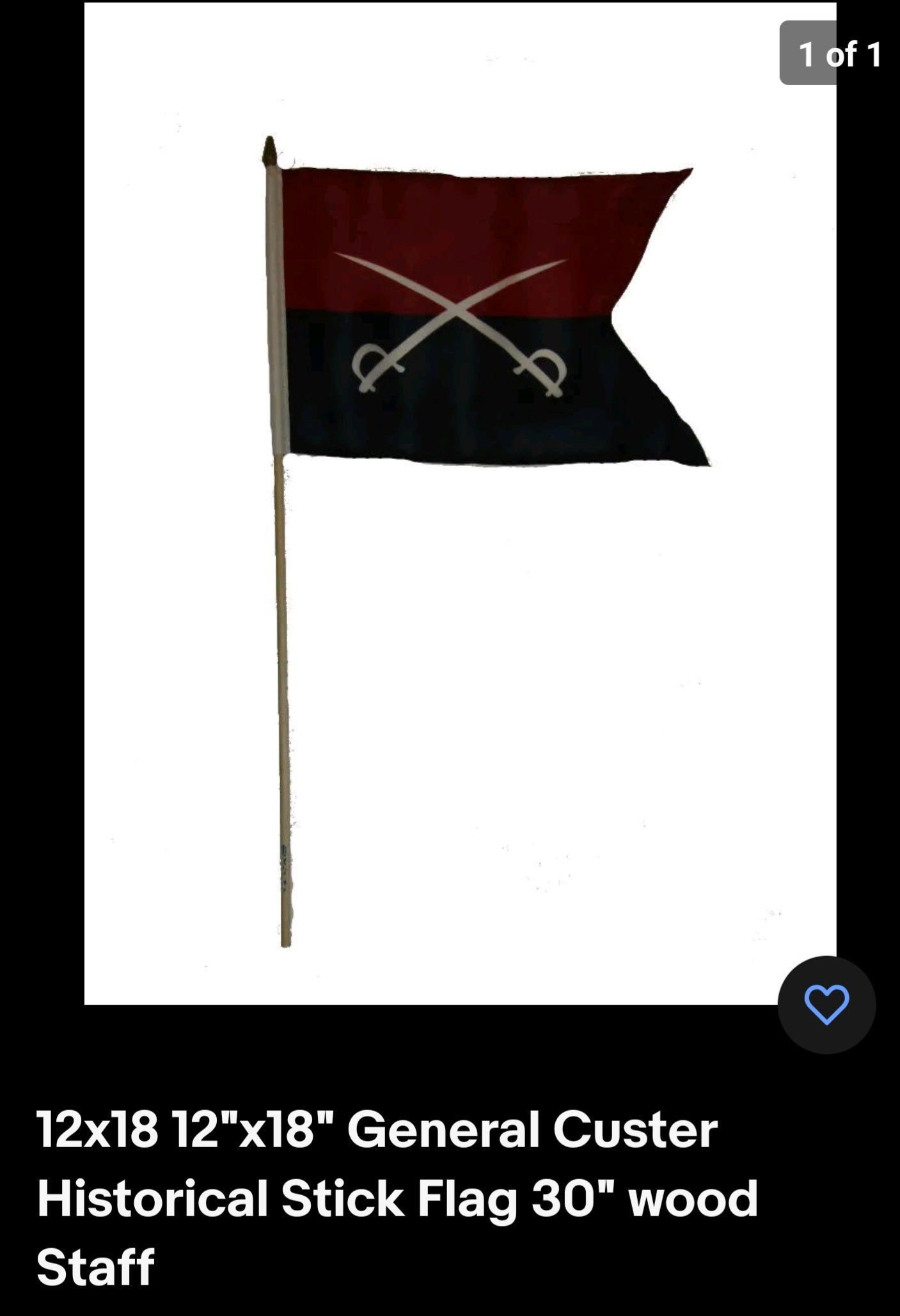 12"x18" General Custer Cavalry stick flag 30 inch wooden staff