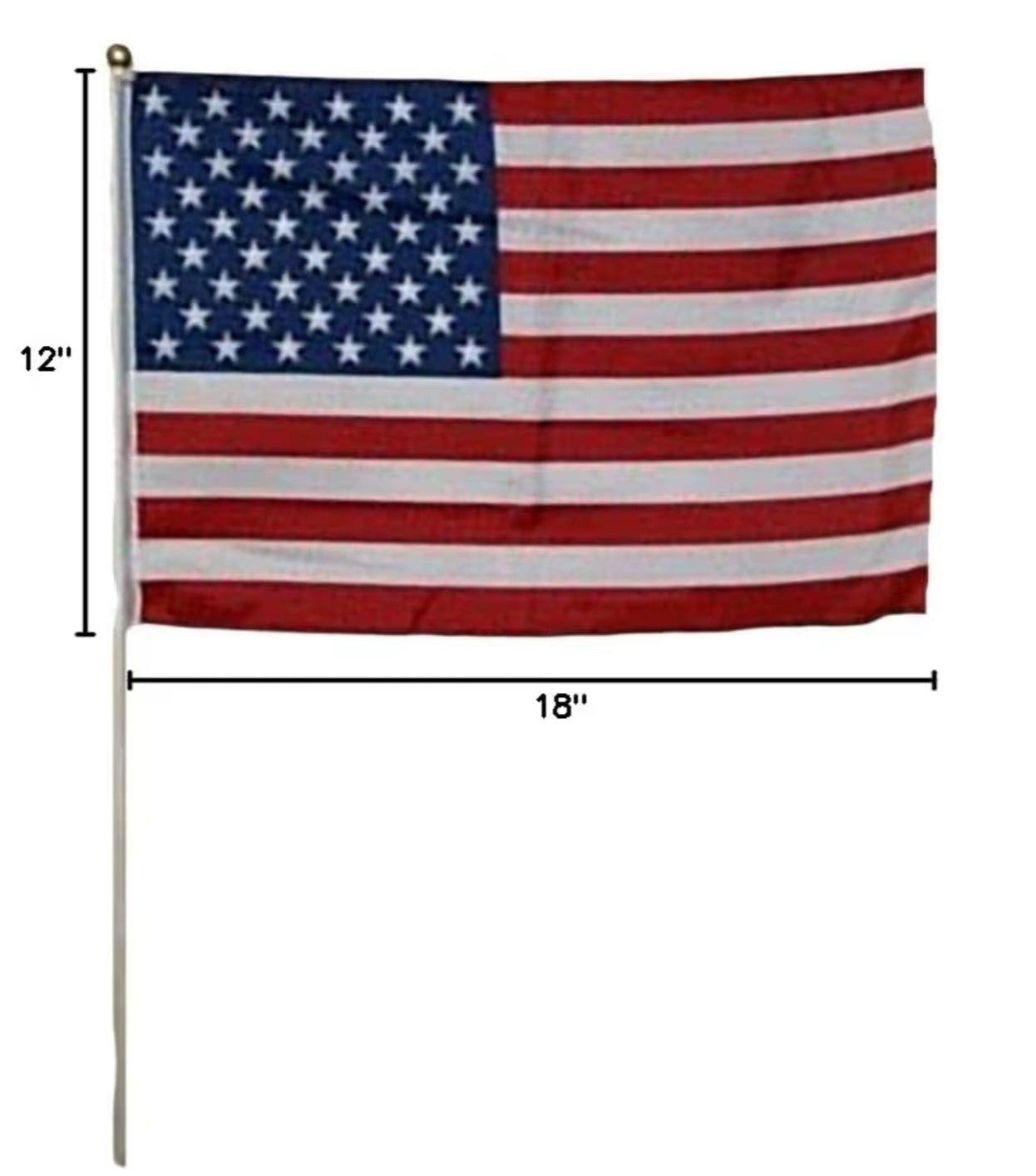 American Gold Ball Top USA Safety Stick Flags for Parades 24" Wood Sta
