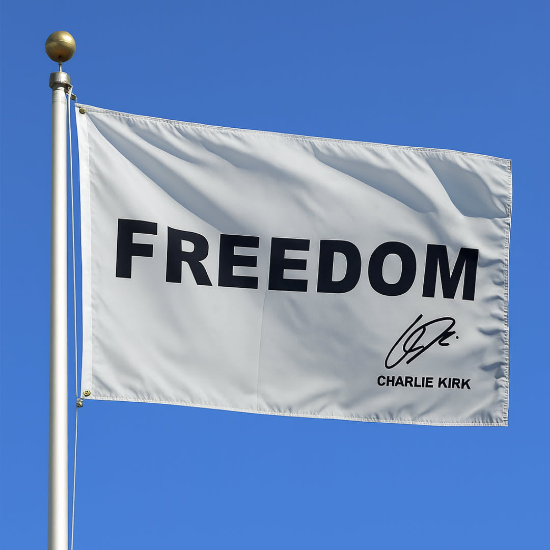 Freedom Flag Charlie Kirk Signature Series 5x8 Feet White Flags In Sto