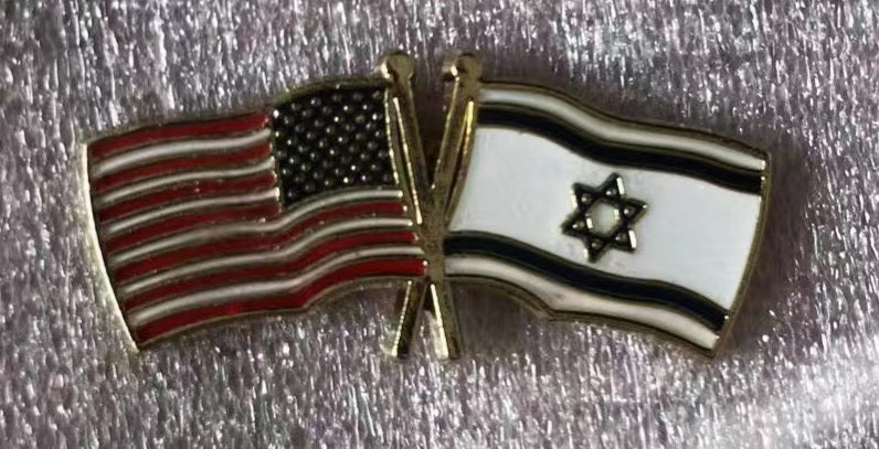 American Israeli Double Flags Pin Official Jewish State & USA Lapel Pi