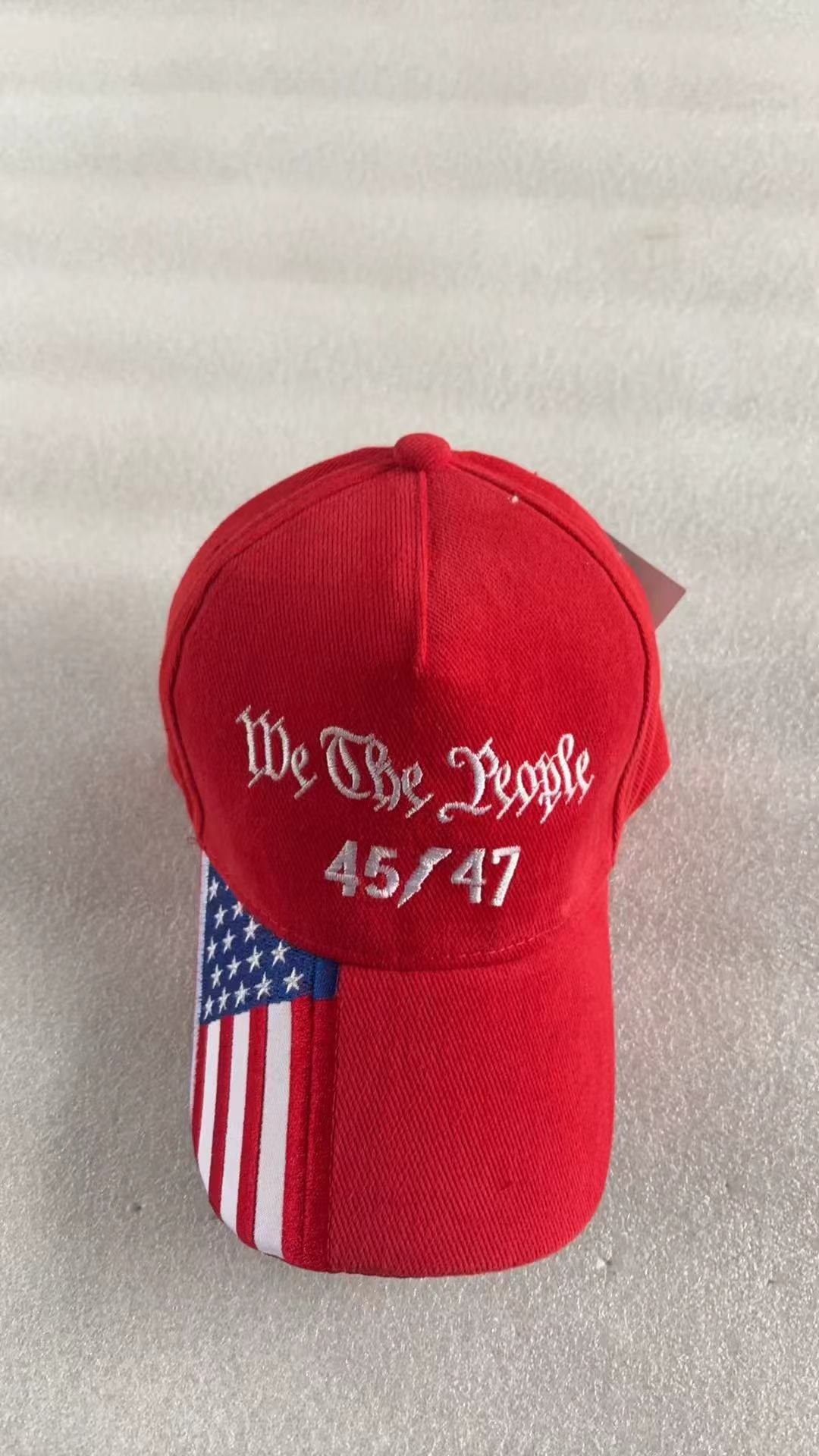 We the People 45 47 Red USA Flag Bill Caps Trump MAGA Nation