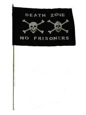 Death Zone No Prisoners skull & bones pirate flags 12x18 Inches Stick