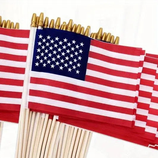 American Stick Flags 8" Inches by 12" USA Natural Wooden Staffs Gold S