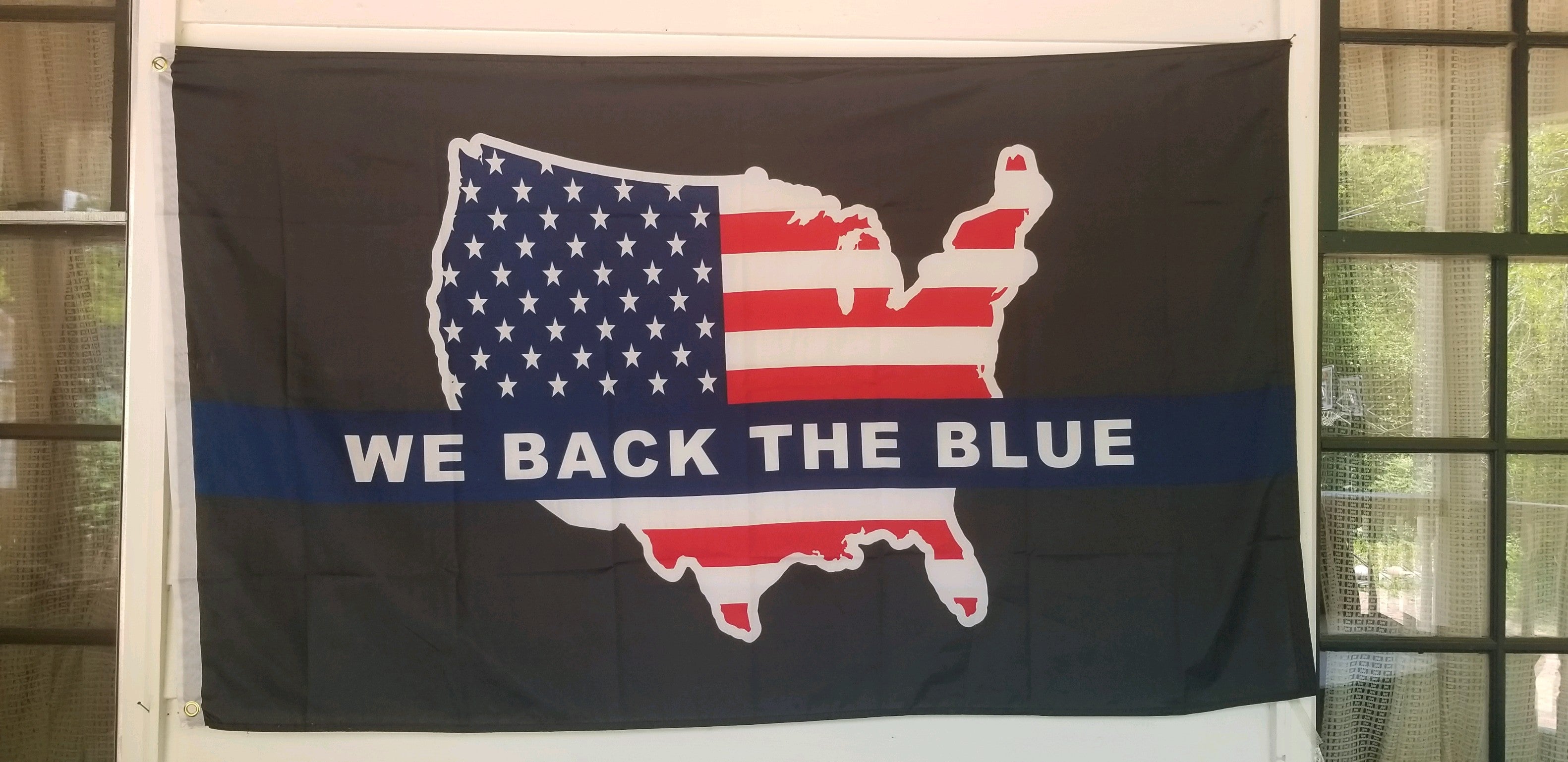 Double Sided We Back the Blue American Flag USA map 3X5' Thin Blue Lin