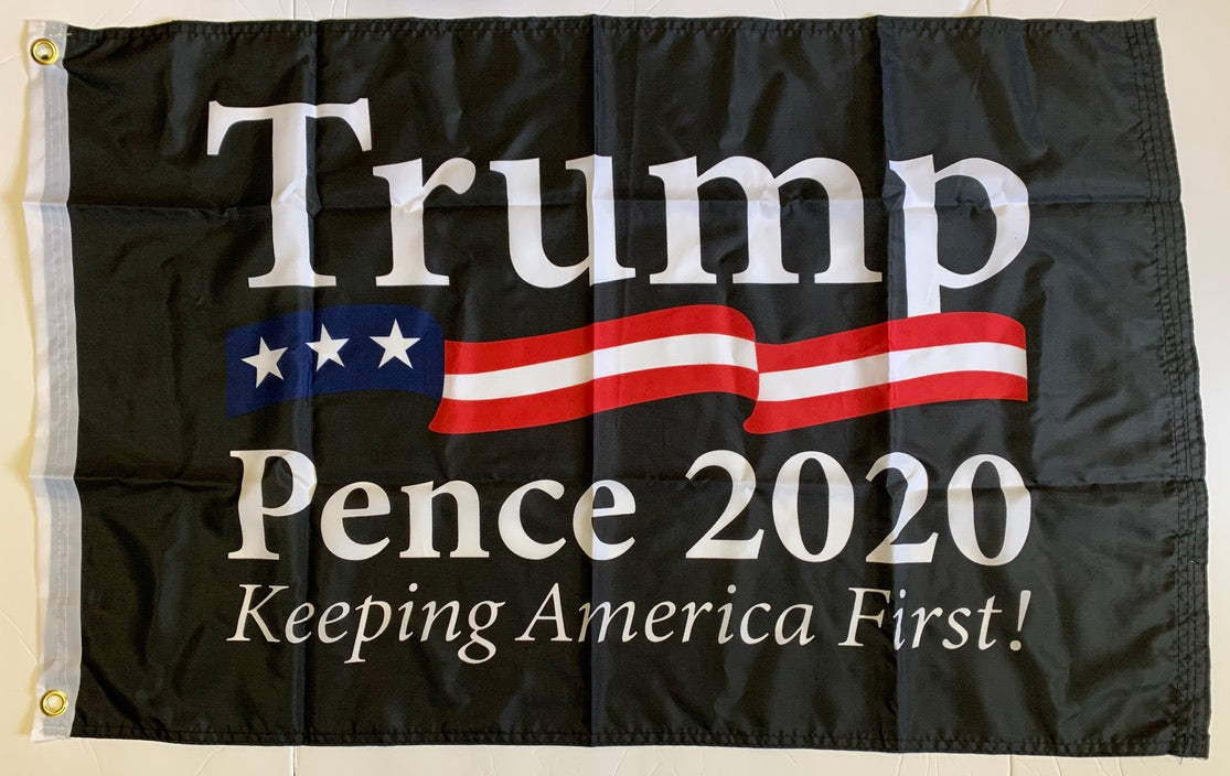 Trump Pence 2020 Keeping America First KAF Black 2'X3' Flag Rough Tex®