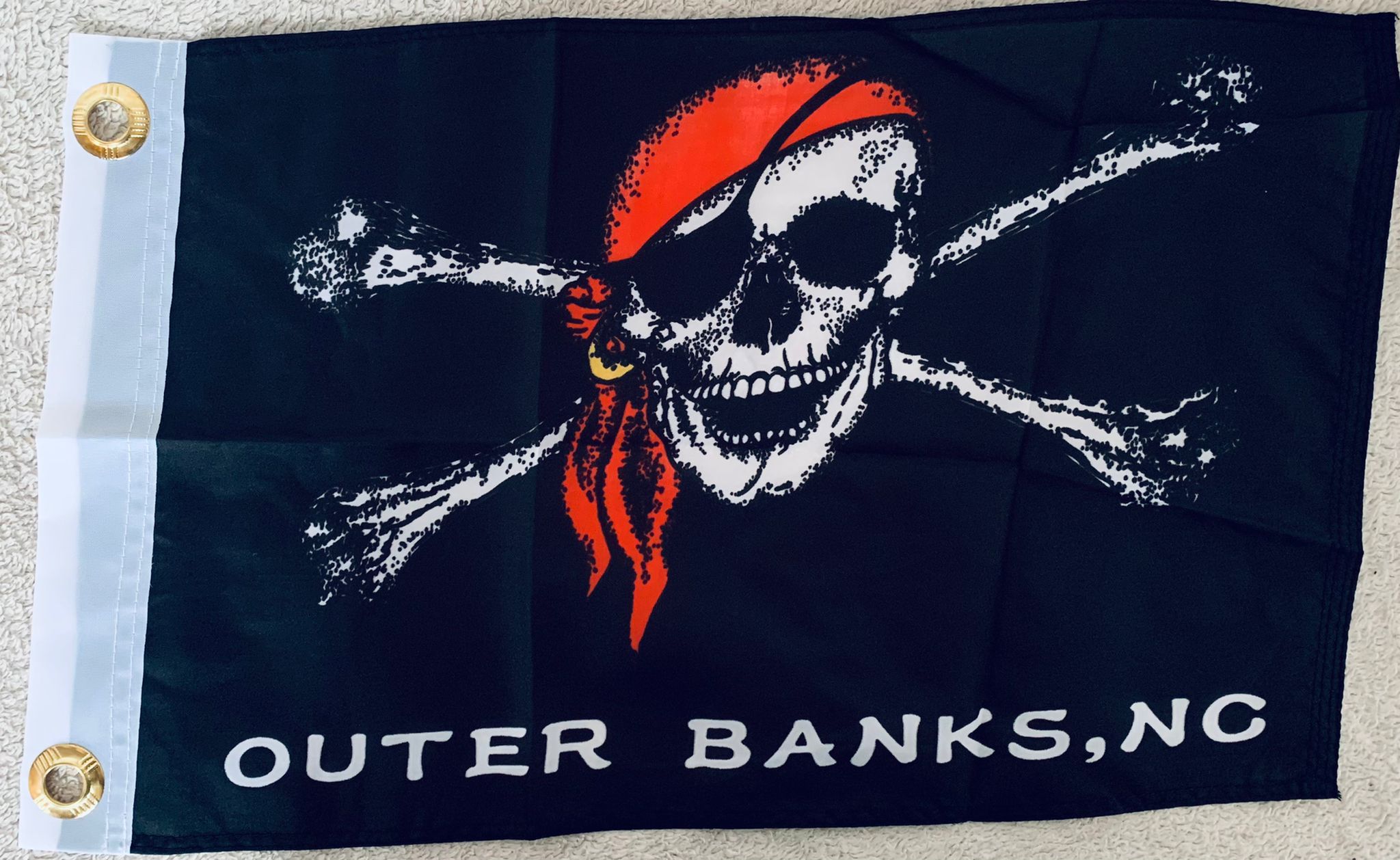 Outer Banks North Carolina Red Hat Pirate 12"x18" Flag Poly With Gromm