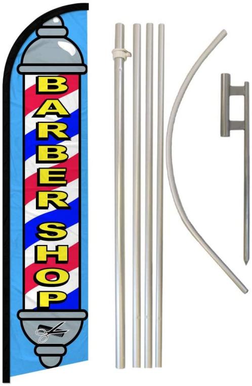 Barber Shop Spinning Sign 11.5'x2.5' Swooper Flag Rough Tex® Knit Feat