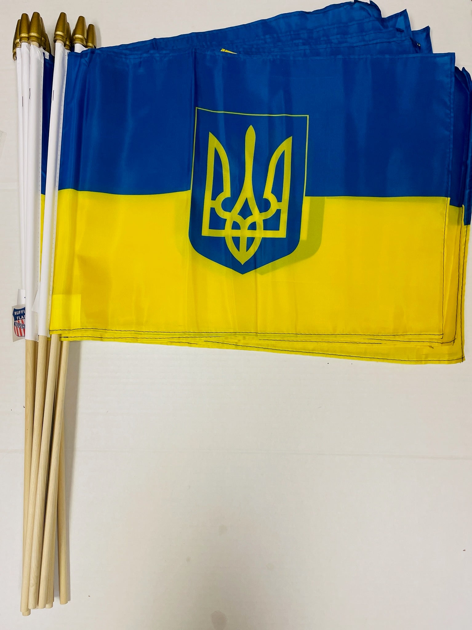 Ukraine Official Trident Stick Flag 12"x18" Rough Tex® 100D Wooden Sta