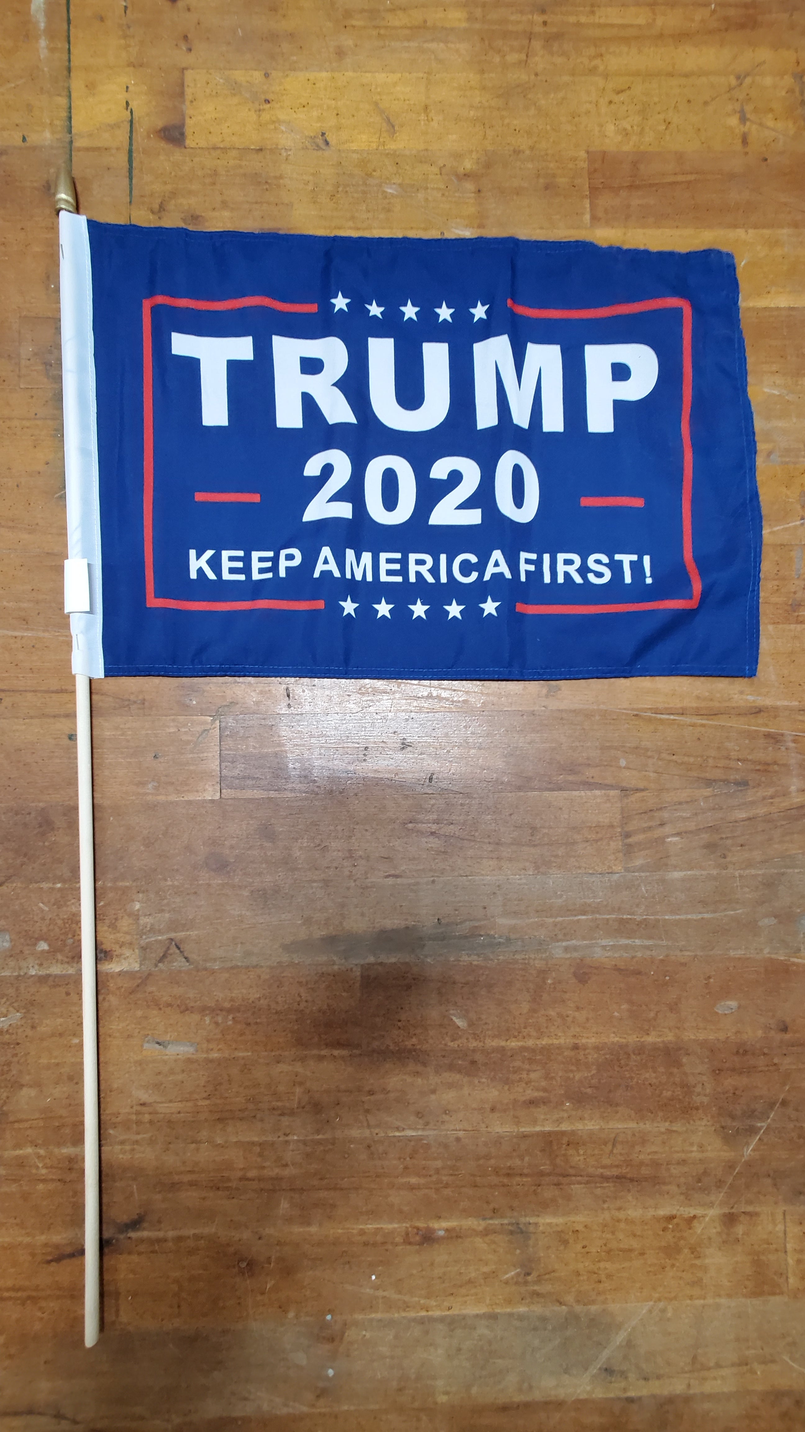Stick Flags Blue TRUMP 2020 KEEP AMERICA FIRST!- 12x18 Rough Tex