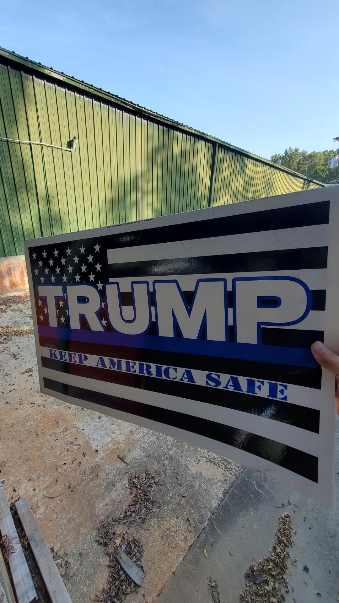 TRUMP KEEP AMERICA SAFE US POLICE DOUBLE SIDED YARD SIGN 14.5"X 23" in