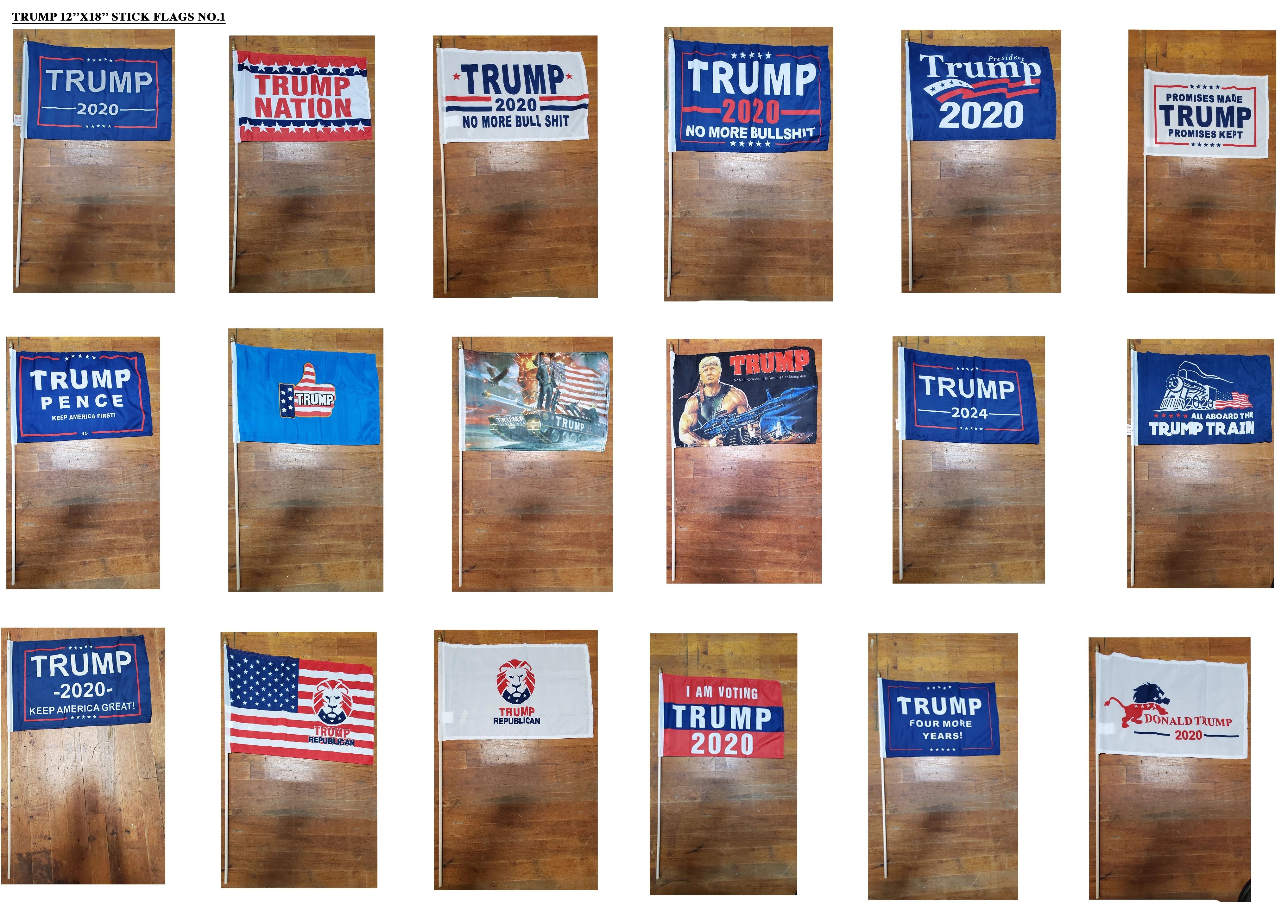 Assorted Trump Design 12''X18'' Stick Flags Starter Pack