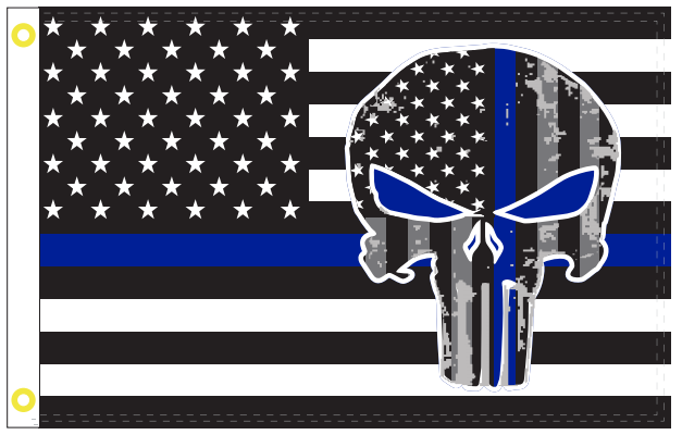 USA Police Punisher 12"x18" Stick Flag ROUGH TEX® 100D 30" Wooden Stic