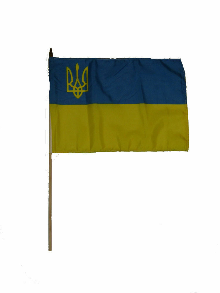 Ukraine Trident Stick Flag 12"x18" Flag ROUGH TEX® 100D Ukrainian Flag