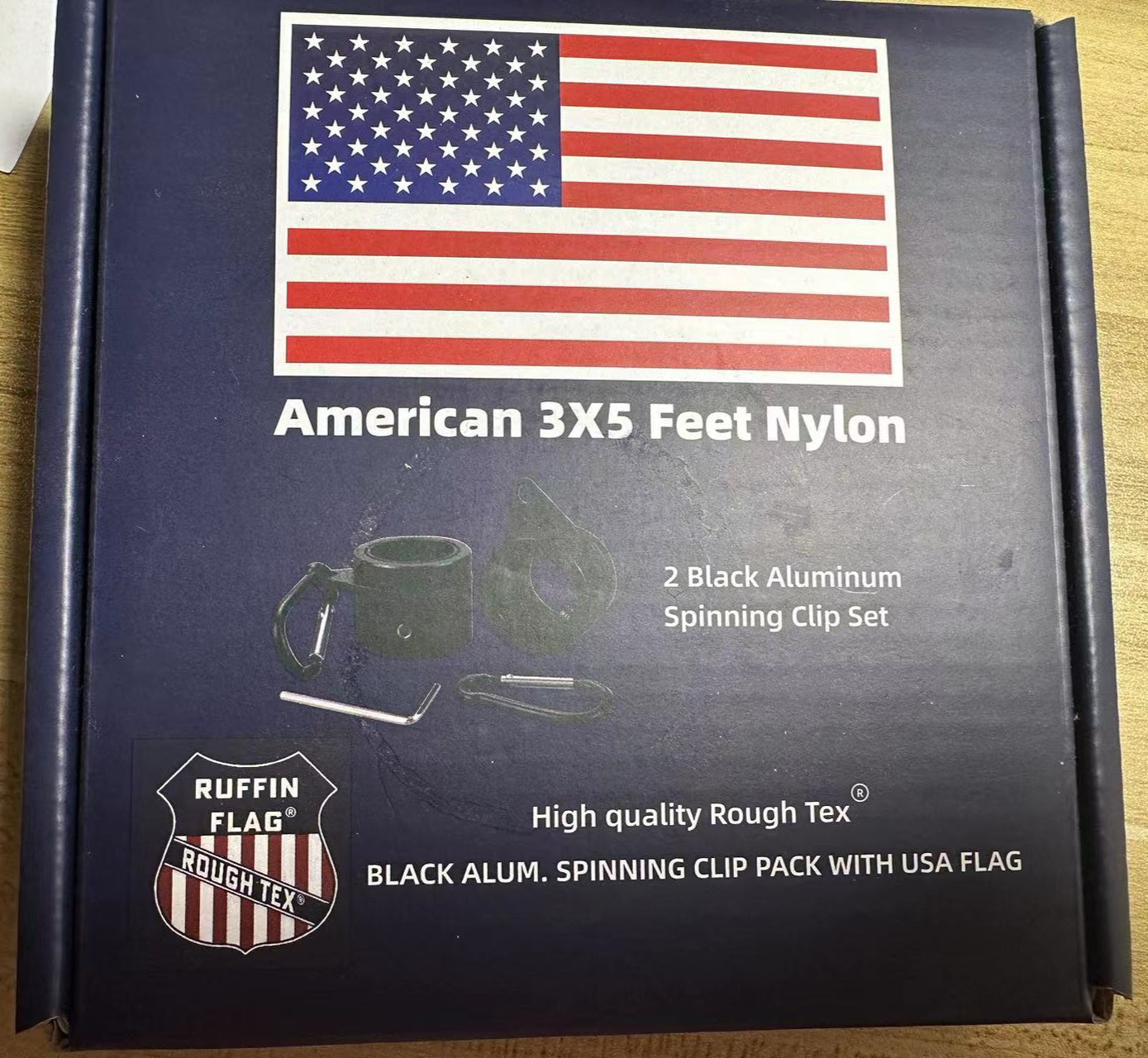 Gift Boxed 3x5 USA printed American flag & 2 Blackout Spinner Clips, F