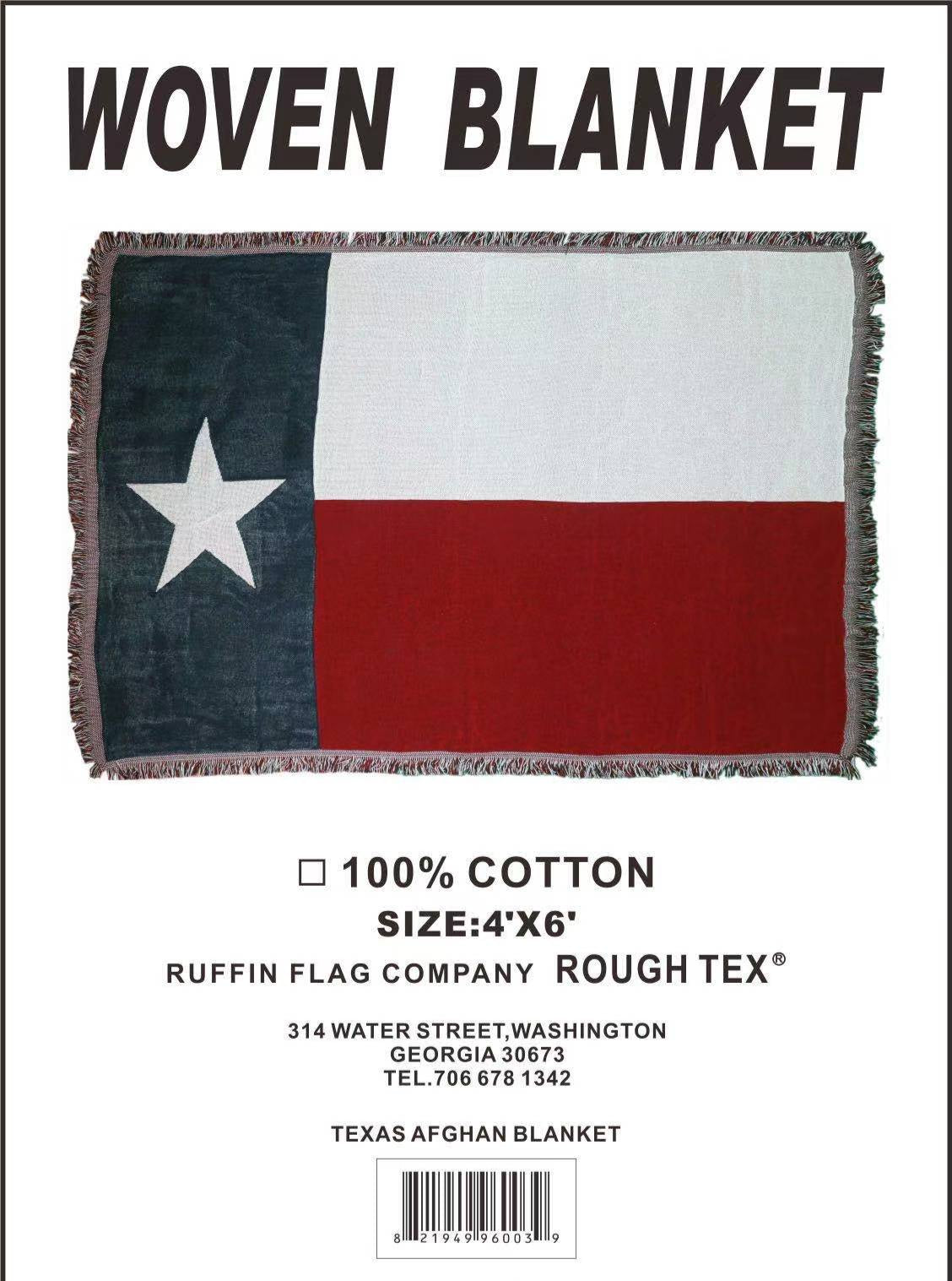 Texas Flag American Afghan Style Fringe Hem Hand Woven 100% Cotton Bla