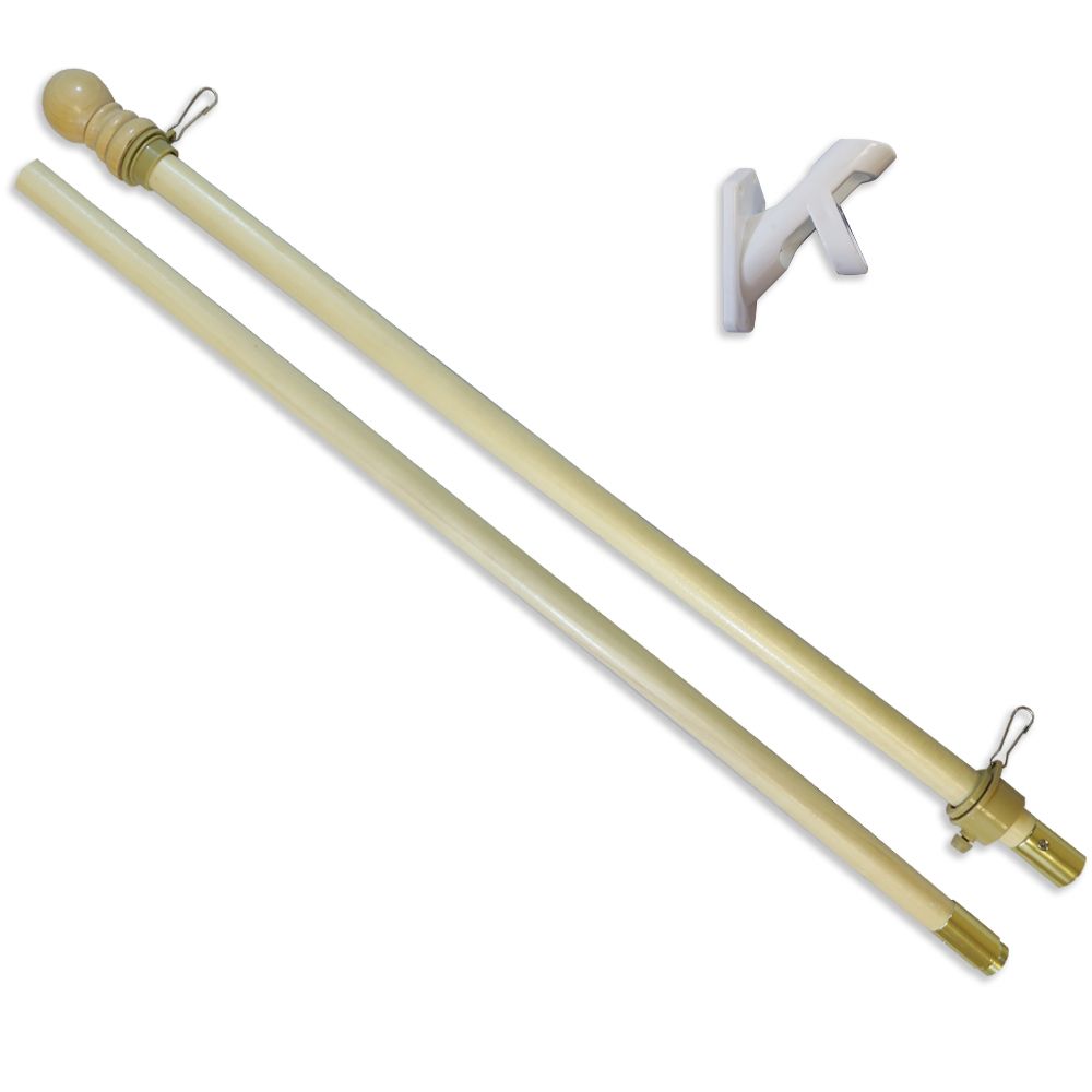 Five feet 2 Piece Wooden Flag Pole 1"x5' Bracket & Flag Options (Ameri