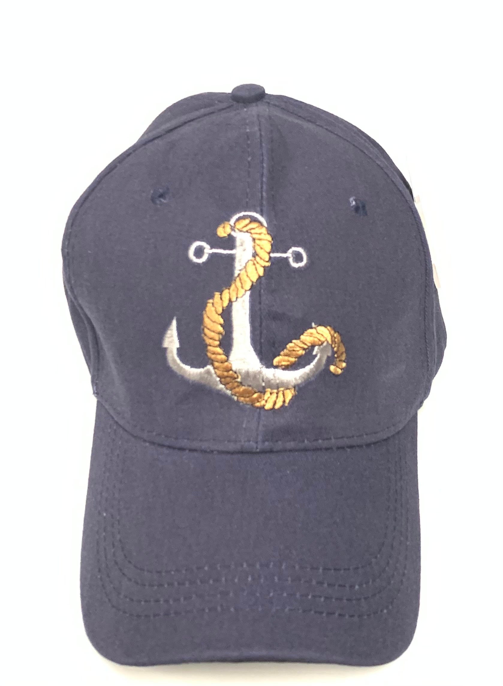 Anchor Washed Navy Blue Yacht Club Embroidered Boating Cap