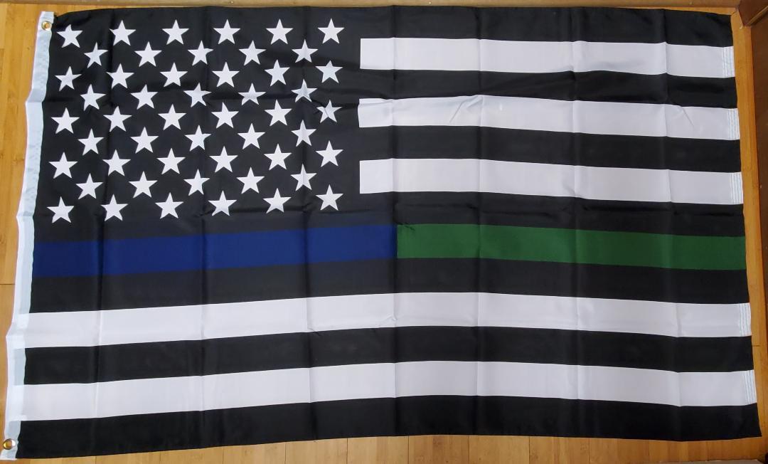 US Military and Police Memorial Thin Blue Green Line 3'X5' Flag- Rough